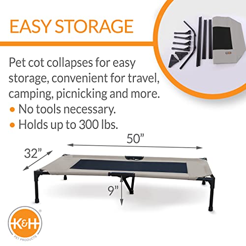 K&H PET PRODUCTS Elevated Cooling Outdoor Dog Bed Portable Raised Dog Cot Taupe/Black X-Large 32 X 50 X 9 Inches