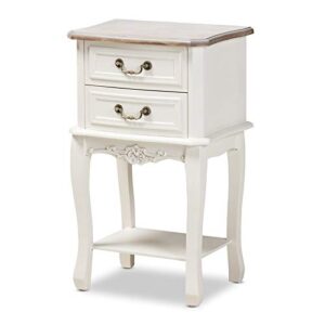 baxton studio amalie antique french country cottage two-tone white and oak finished 2-drawer wood nightstand