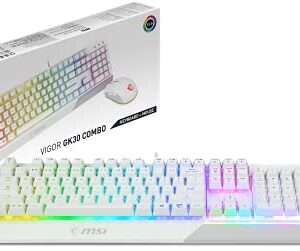 MSI Vigor GK30 Combo White, 6-Zone RGB GK30 Gaming Keyboard & GM11 Gaming Mouse, Water Repellent & Splash-Proof, 5000 DPI