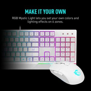 MSI Vigor GK30 Combo White, 6-Zone RGB GK30 Gaming Keyboard & GM11 Gaming Mouse, Water Repellent & Splash-Proof, 5000 DPI