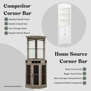 Home Source Stone Grey Corner Bar Unit with Built-in Wine Rack and Lower Cabinet