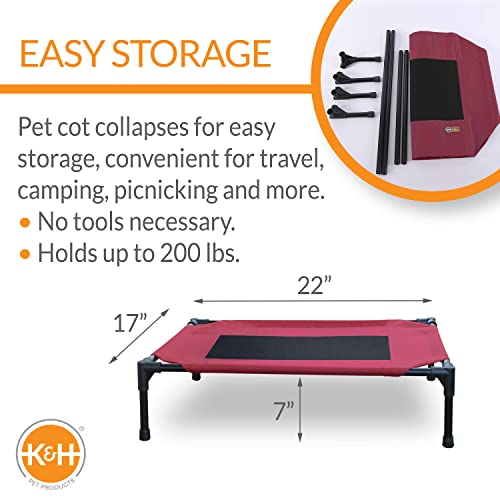 K&H PET PRODUCTS Elevated Cooling Outdoor Dog Bed Portable Raised Dog Cot Red/Black Small 17 X 22 X 7 Inches