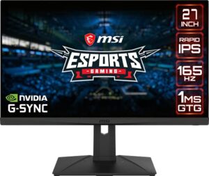 msi g273qpf, 27″ gaming monitor, 2560 x 1440 (qhd), rapid ips, 1ms, 165hz, g-sync compatible, hdmi, displayport, tilt, swivel, height adjustable, pivot