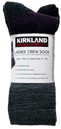 Kirkland Signature Ladies' Crew Socks Extra-Fine Merino Wool, Purple, 4 Pairs