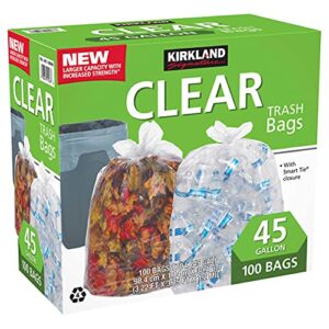 kirkland signature 45-gallon trash bag, clear, 100-count, green, (1300660)