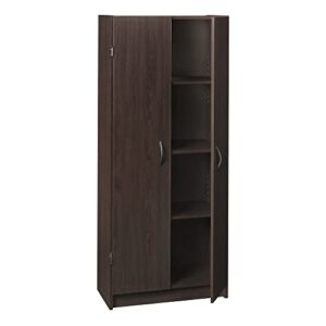 closetmaid pantry cabinet cupboard with 2 doors, adjustable shelves standing, storage for kitchen, laundry, or utility room, espresso