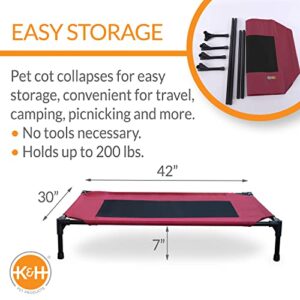 K&H PET PRODUCTS Elevated Cooling Outdoor Dog Bed Portable Raised Dog Cot Red/Black Large 30 X 42 X 7 Inches