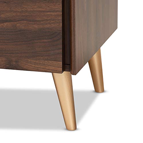 Baxton Studio Landen Mid-Century Modern Walnut Brown and Gold Finished Wood TV Stand