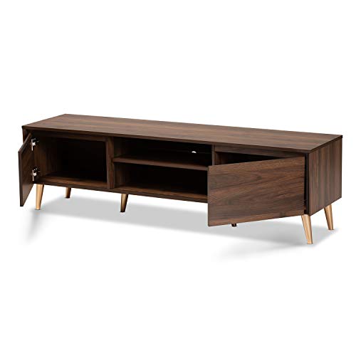 Baxton Studio Landen Mid-Century Modern Walnut Brown and Gold Finished Wood TV Stand