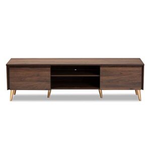 Baxton Studio Landen Mid-Century Modern Walnut Brown and Gold Finished Wood TV Stand