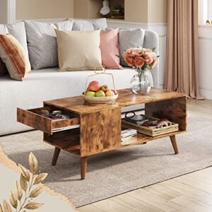 WLIVE Coffee Table for Living Room,Wood Coffee Table with Storage,Mid-Century Modern Coffee Table with Drawer,Home,Rustic Brown.