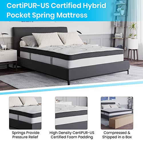 Flash Furniture Capri Comfortable Sleep 12 Inch CertiPUR-US Certified Hybrid Pocket Spring Mattress, Queen Mattress in a Box,White