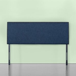 zinus jake upholstered nailhead rectangular headboard in navy, queen