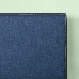 Zinus Jake Upholstered Nailhead Rectangular Headboard in Navy, Queen