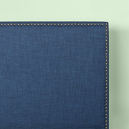 Zinus Jake Upholstered Nailhead Rectangular Headboard in Navy, Queen