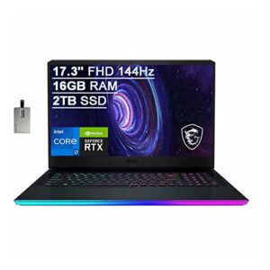 2022 msi ge76 raider gaming 17.3″ fhd 144hz laptop computer, 12th gen intel core i7-12700h, 16gb ram, 2tb pcie ssd, backlit keyboard, geforce rtx 3060, fhd webcam, win11, grey, 32gb snowbell usb card