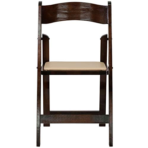 Flash Furniture 4 Pack HERCULES Series Fruitwood Wood Folding Chair with Vinyl Padded Seat