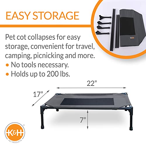 K&H PET PRODUCTS Elevated Cooling Outdoor Dog Bed Portable Raised Dog Cot Charcoal/Black Small 17 X 22 X 7 Inches