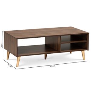 Baxton Studio Landen Coffee Tables, Walnut Brown/Gold