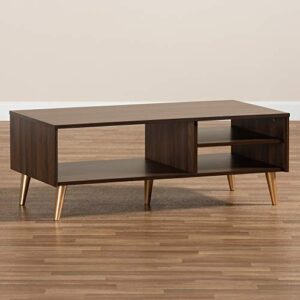 Baxton Studio Landen Coffee Tables, Walnut Brown/Gold