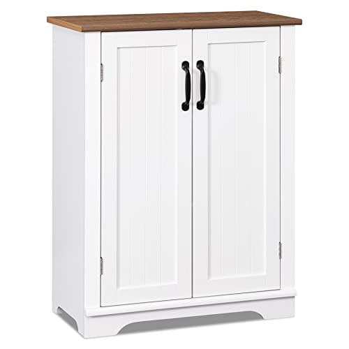 WAMPAT Bathroom Storage Cabinet, Wooden Floor Storage Cabinet with Adjustable Shelves for Living Room, Entryway, Space Saving, White