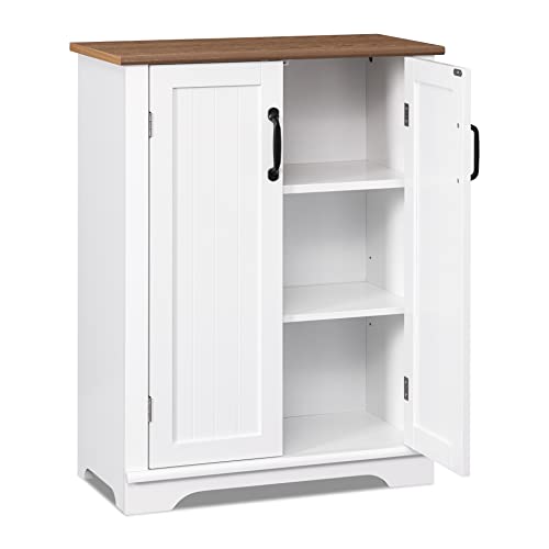 WAMPAT Bathroom Storage Cabinet, Wooden Floor Storage Cabinet with Adjustable Shelves for Living Room, Entryway, Space Saving, White