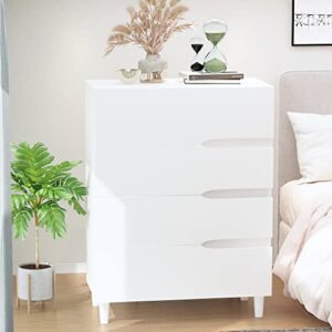 AWQM 4 White Drawer Dressers for Bedroom, Wooden Chest of 4 Drawers, Modern Wide Storage File Cabinet Unit Nightstand for Bedroom, Office, Living Room (White)