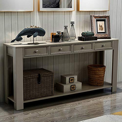 P PURLOVE Console Table for Entryway Hallway Easy Assembly 64" Long Sofa Table with Drawers and Bottom Shelf (64", Antique Grey)