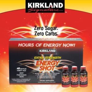 kirkland signature extra strength energy shot, dietary supplement: 48 bottles variety pack of 2 fl oz