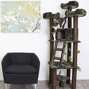 CozyCatFurniture 75" Extra Tall Cat Tree Tower Condo with Green Leaves