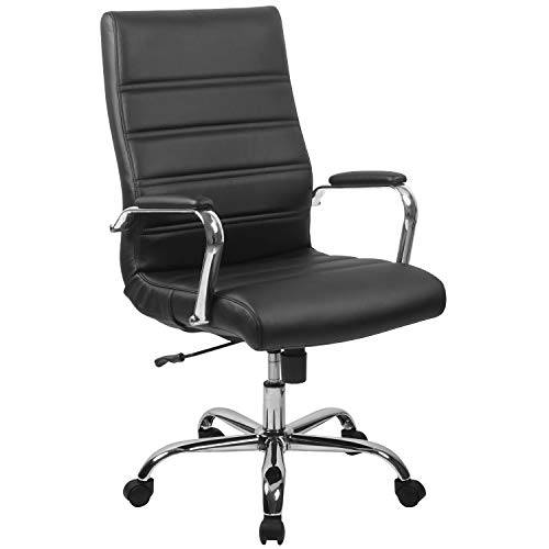 Flash Furniture Whitney High Back Desk Chair - Black LeatherSoft Executive Swivel Office Chair with Chrome Frame - Swivel Arm Chair