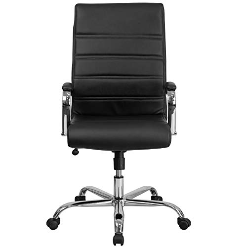 Flash Furniture Whitney High Back Desk Chair - Black LeatherSoft Executive Swivel Office Chair with Chrome Frame - Swivel Arm Chair