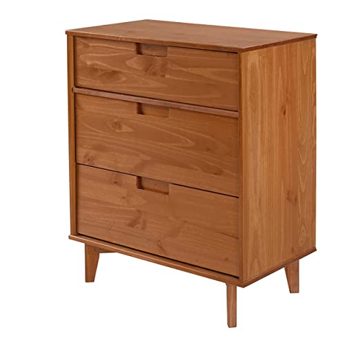 Walker Edison 3 Drawer Mid Century Modern Wood Dresser Bedroom Storage Drawer and Shelf Bedside End Table, 3 Drawer, Caramel