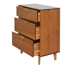 Walker Edison 3 Drawer Mid Century Modern Wood Dresser Bedroom Storage Drawer and Shelf Bedside End Table, 3 Drawer, Caramel