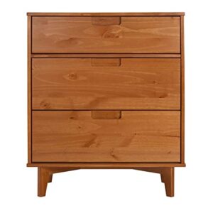 Walker Edison 3 Drawer Mid Century Modern Wood Dresser Bedroom Storage Drawer and Shelf Bedside End Table, 3 Drawer, Caramel