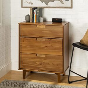 Walker Edison 3 Drawer Mid Century Modern Wood Dresser Bedroom Storage Drawer and Shelf Bedside End Table, 3 Drawer, Caramel