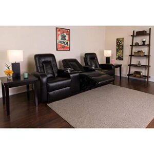 flash furniture eclipse series 3-seat reclining black leathersoft theater seating unit with cup holders