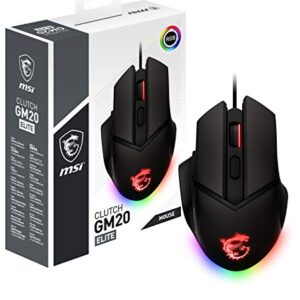 MSI Clutch GM20 Elite Gaming Mouse, 6400 DPI, 20M+ Clicks OMRON Switch, Optical Sensor, Adjustable Weights, Ergonomic Right Hand Design, RGB Mystic Light