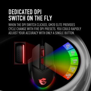 MSI Clutch GM20 Elite Gaming Mouse, 6400 DPI, 20M+ Clicks OMRON Switch, Optical Sensor, Adjustable Weights, Ergonomic Right Hand Design, RGB Mystic Light