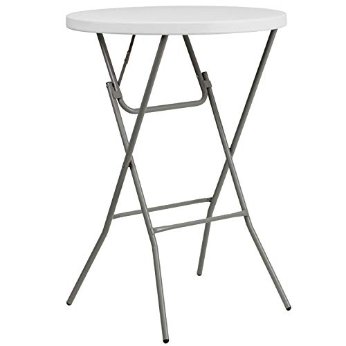 Flash Furniture 2.6-Foot Round Granite White Plastic Bar Height Folding Table