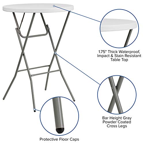 Flash Furniture 2.6-Foot Round Granite White Plastic Bar Height Folding Table