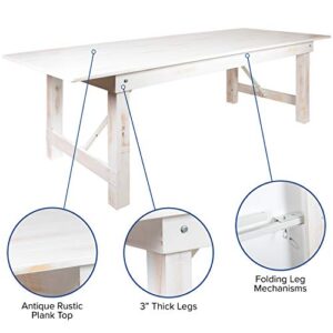 Flash Furniture HERCULES Series 9' x 40" Rectangular Antique Rustic White Solid Pine Folding Farm Table