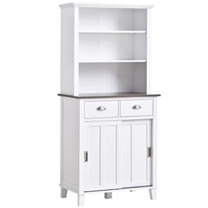 HOMCOM 67" Freestanding Buffet with Hutch, Kitchen Pantry Storage Cabinet with Sliding Doors, Drawers and Open Shelves, Adjustable Shelving, White