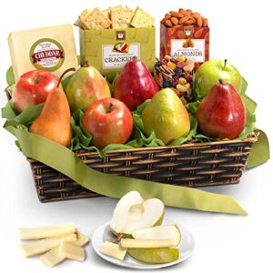 classic fresh fruit basket gift with crackers, cheese and nuts for christmas, holiday, birthday, corporate