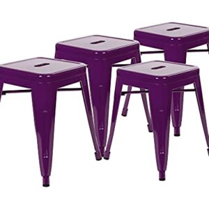 Flash Furniture Metal Dining-Table Height Stool - Backless Purple Commercial Grade Stool - 18 Inch Stackable Dining Chair - Set of 4