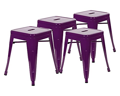 Flash Furniture Metal Dining-Table Height Stool - Backless Purple Commercial Grade Stool - 18 Inch Stackable Dining Chair - Set of 4