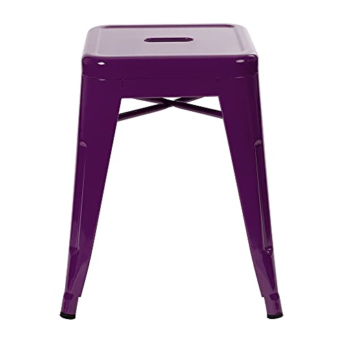 Flash Furniture Metal Dining-Table Height Stool - Backless Purple Commercial Grade Stool - 18 Inch Stackable Dining Chair - Set of 4