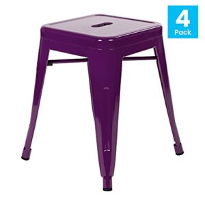 Flash Furniture Metal Dining-Table Height Stool - Backless Purple Commercial Grade Stool - 18 Inch Stackable Dining Chair - Set of 4