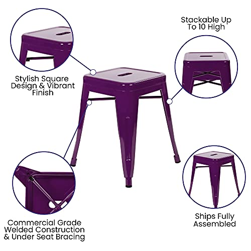 Flash Furniture Metal Dining-Table Height Stool - Backless Purple Commercial Grade Stool - 18 Inch Stackable Dining Chair - Set of 4