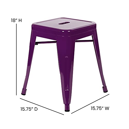 Flash Furniture Metal Dining-Table Height Stool - Backless Purple Commercial Grade Stool - 18 Inch Stackable Dining Chair - Set of 4